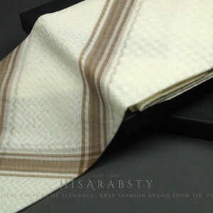 Rare Premium Cream Shemagh With Brown Line Keffiyeh Original Arab Scarf ...
