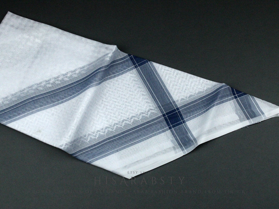 Rare Premium White Shemagh With Blue Line Keffiyeh Original Arab Scarf ...
