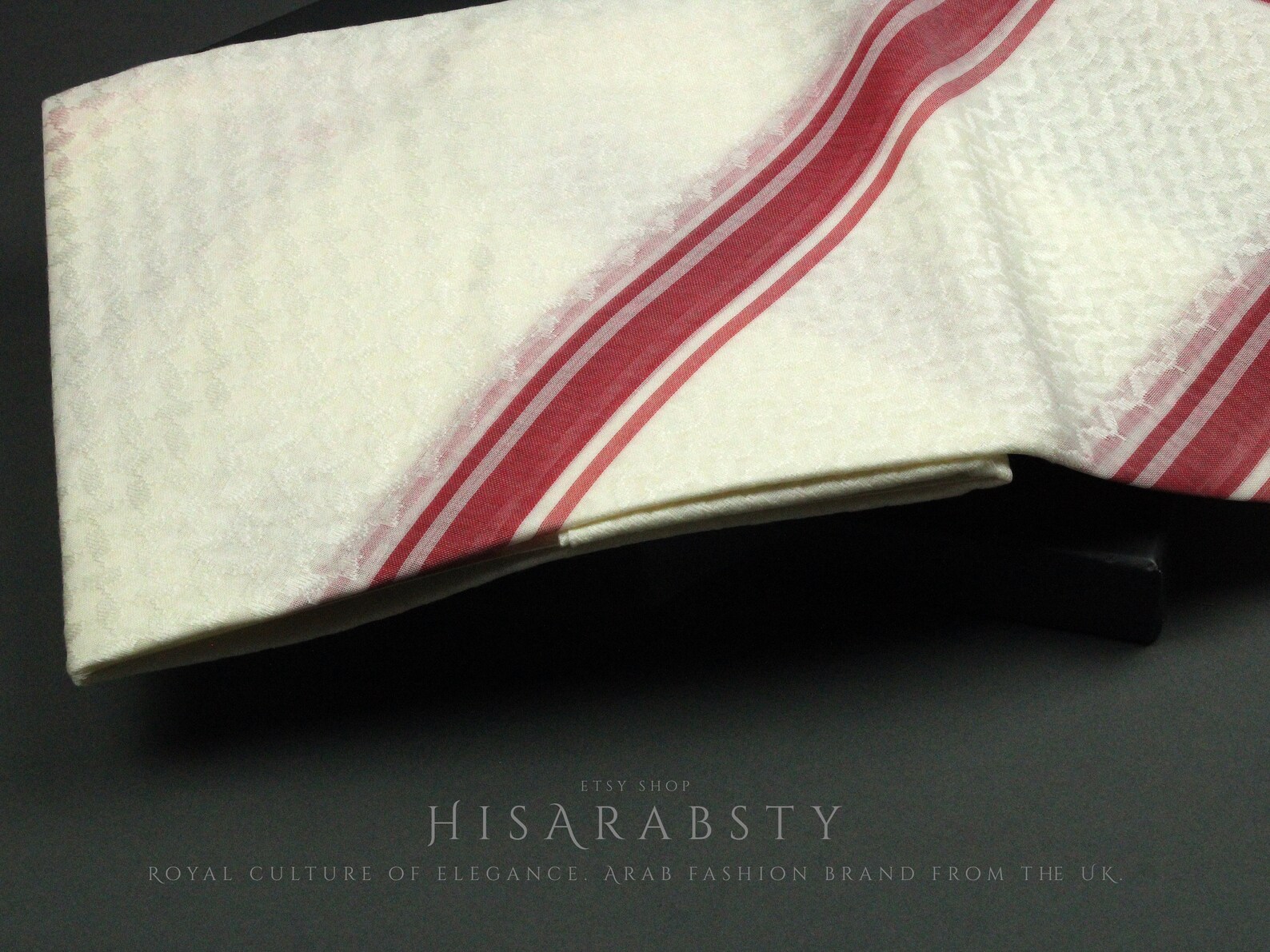 Rare Premium Cream Shemagh With Red Line Keffiyeh Original Arab Scarf ...