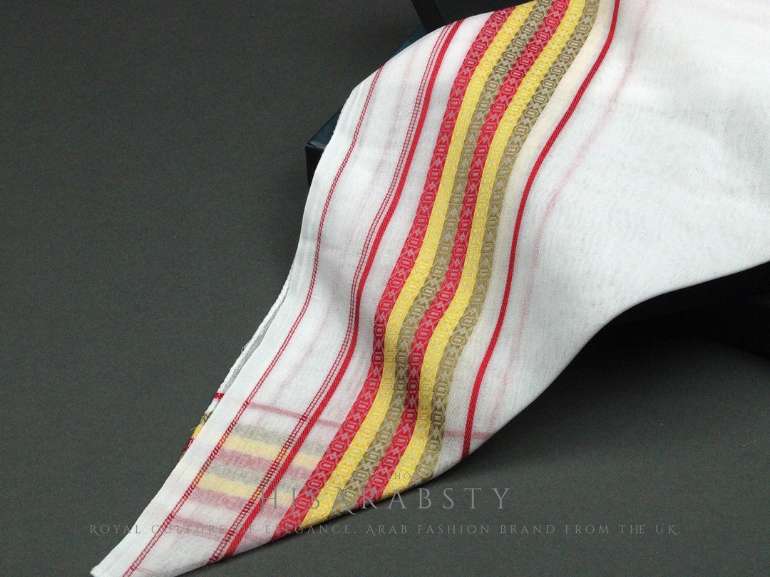 Premium White Embroidered Emirati Qatari Ghutra Authentic Scarf Rare ...