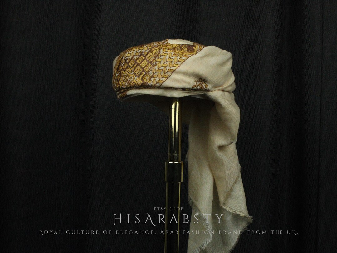 Ready to Wear Cream Traditional Yemeni Embroidered Imamah Shemagh ...