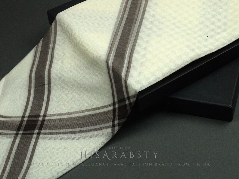 Rare Premium Cream Shemagh With Brown Line Keffiyeh Original Arab Scarf ...