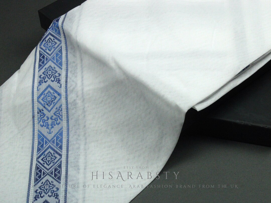 Authentic White and Blue Embroidered Premium Emirati Qatari Ghutra ...
