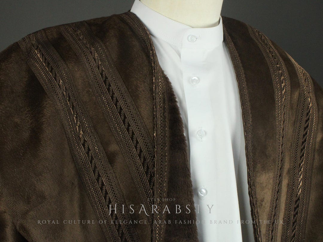 Dark Brown Colour Farwa Bisht Cozy Arabian Coat Fur Lined Warm Winter ...