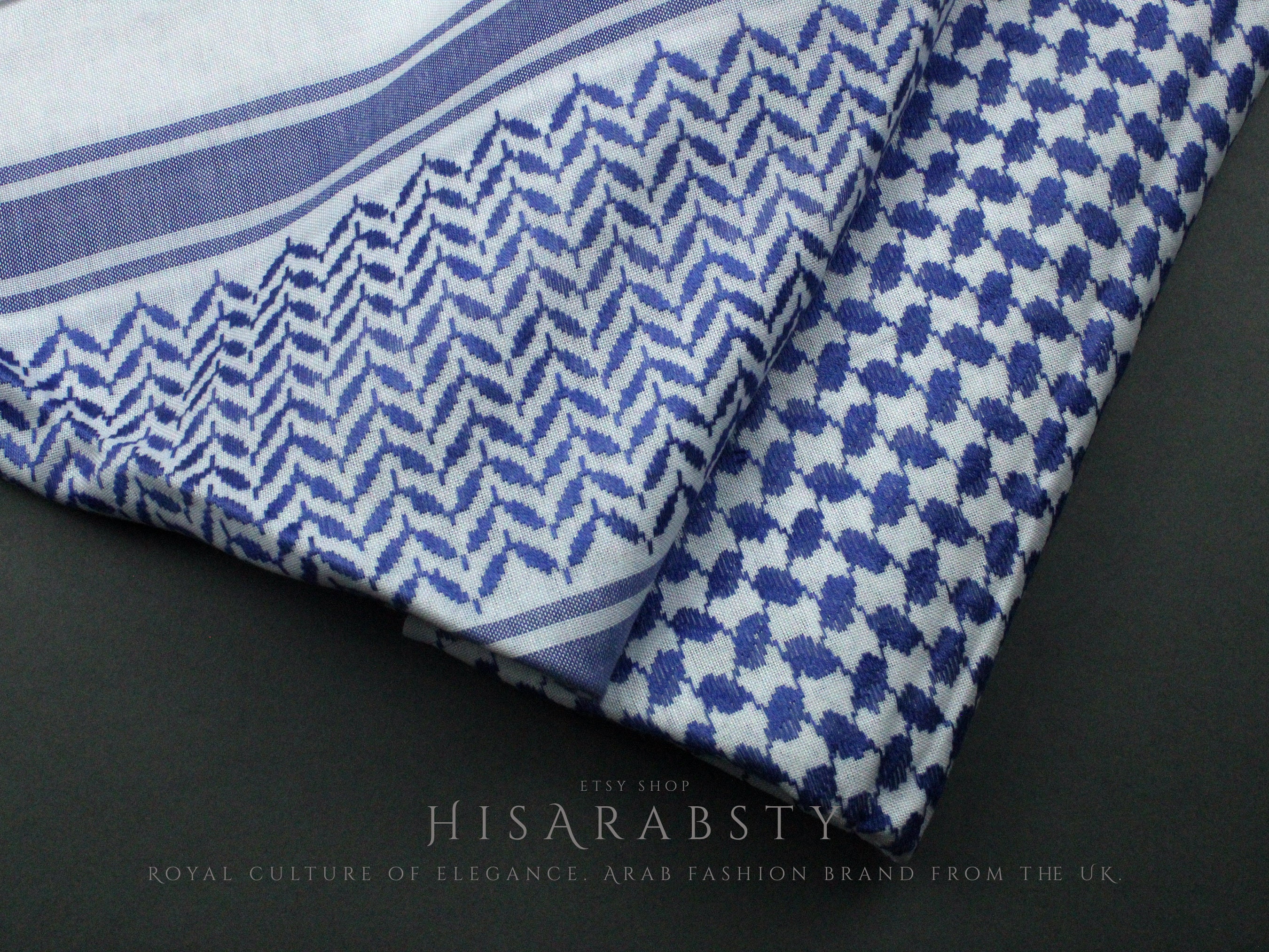 Rare Premium Shemagh Blue and White Keffiyeh Original Arabian Scarf ...