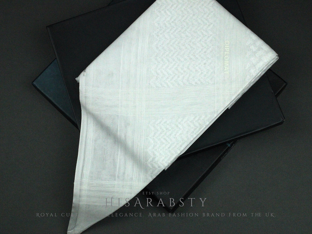 Premium Authentic White Shemagh Keffiyeh Original Arab Scarf Saudi ...