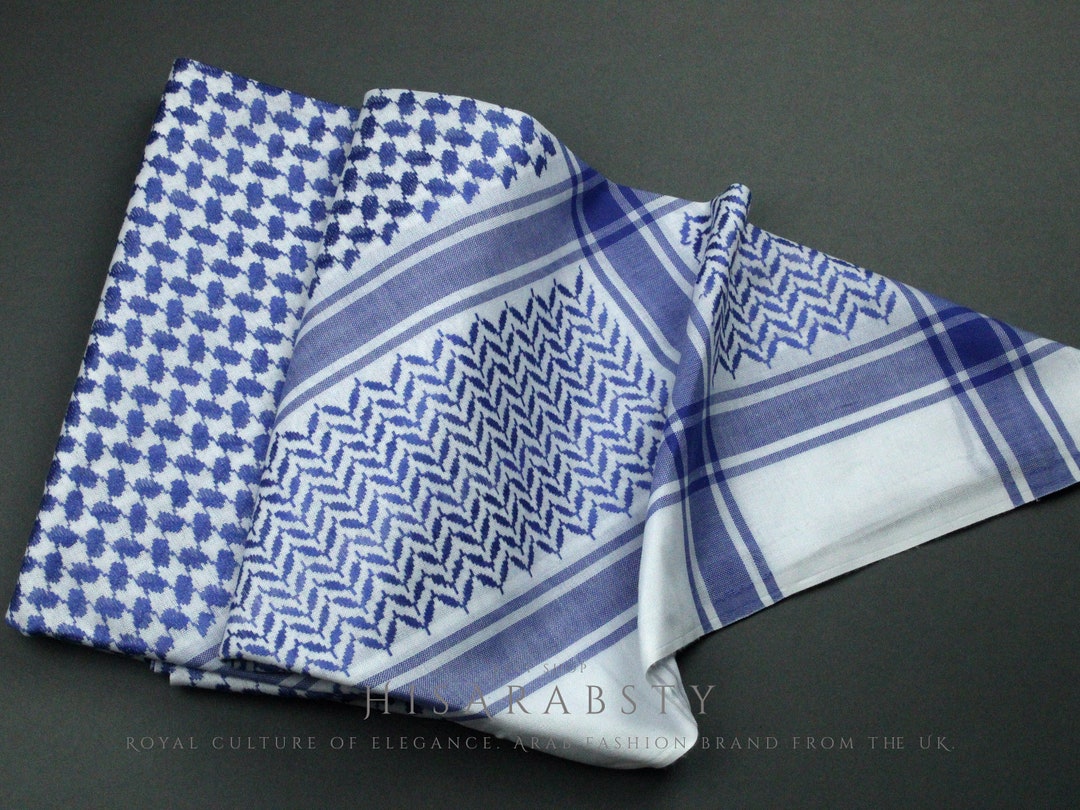 Rare Premium Shemagh Blue and White Keffiyeh Original Arabian Scarf ...