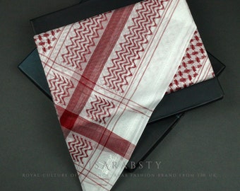 Rare Premium Cream Shemagh With Red Line Keffiyeh Original Arab Scarf ...