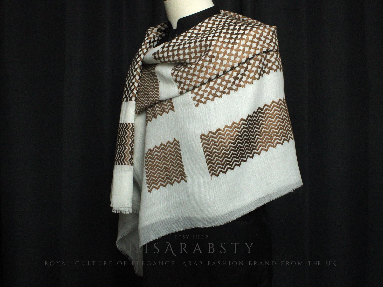 Rare Retro Style Brown and White Shemagh Keffiyeh Original Arab Scarf ...