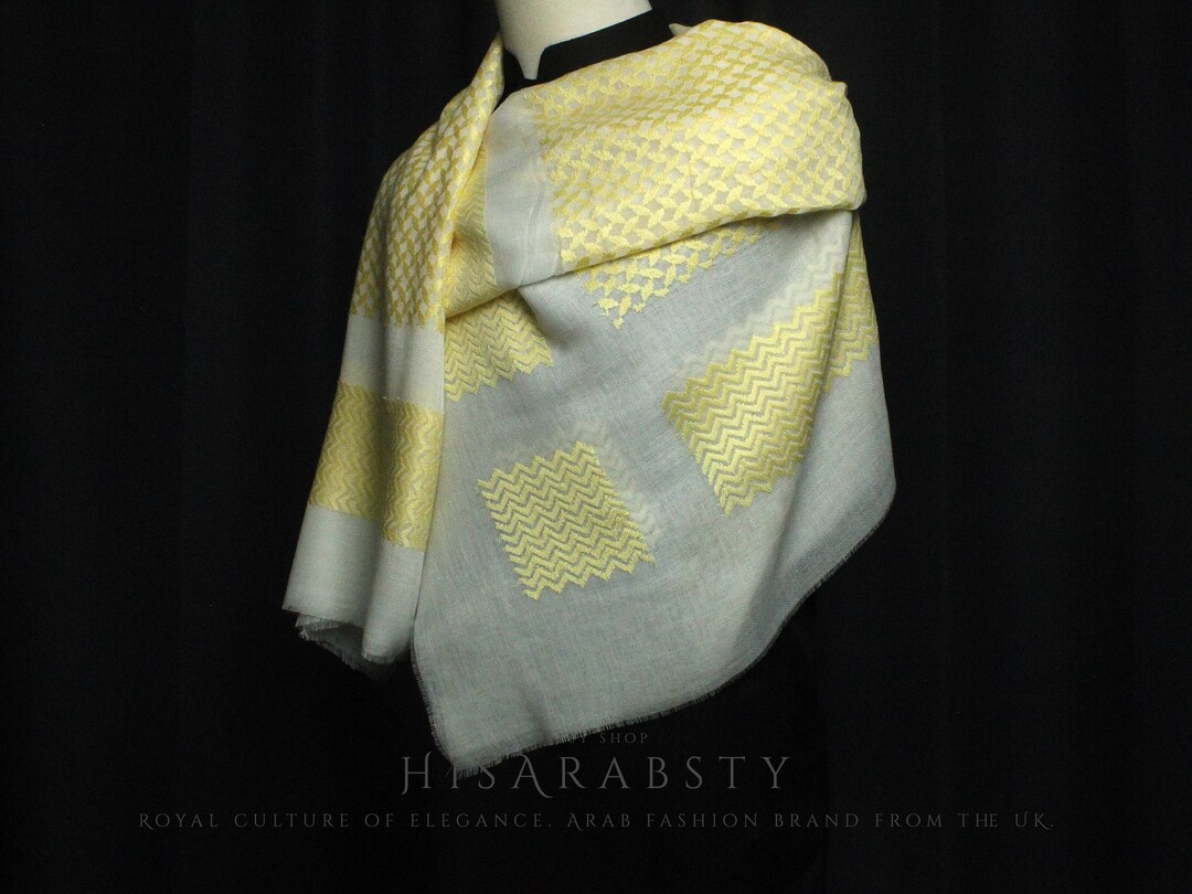 Rare Retro Style Gold and White Shemagh Keffiyeh Original Arab Scarf ...