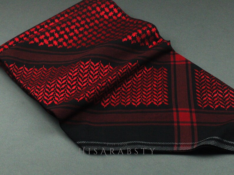 Rare Premium Shemagh Black and Red Keffiyeh Original Arabian Scarf ...