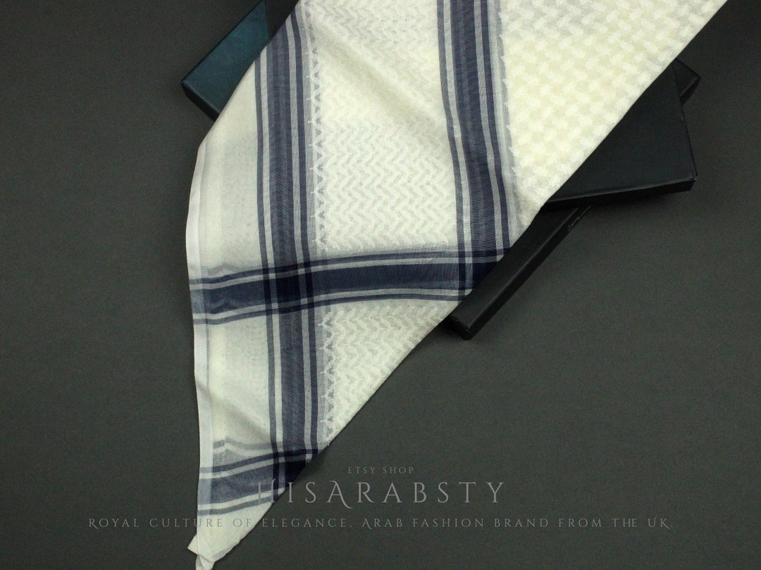 Rare Premium Cream Shemagh With Blue Line Keffiyeh Original Arab Scarf ...