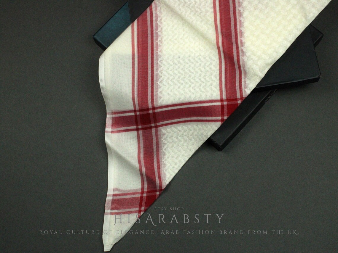Rare Premium Cream Shemagh With Red Line Keffiyeh Original Arab Scarf ...