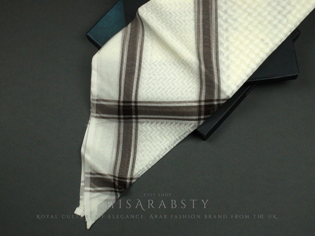 Rare Premium Cream Shemagh With Brown Line Keffiyeh Original Arab Scarf ...