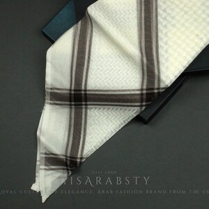 Rare Premium Cream Shemagh With Brown Line Keffiyeh Original Arab Scarf ...