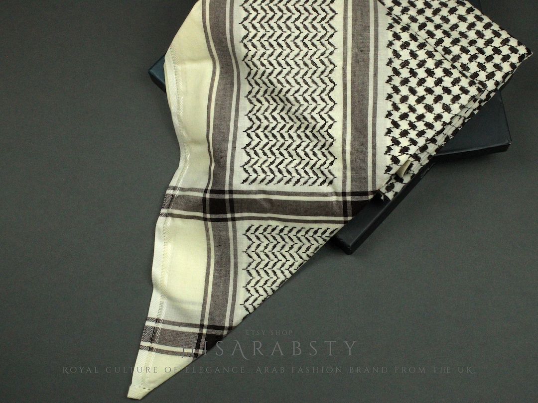 Rare Premium Shemagh Cream and Brown Keffiyeh Original Arabic Scarf ...