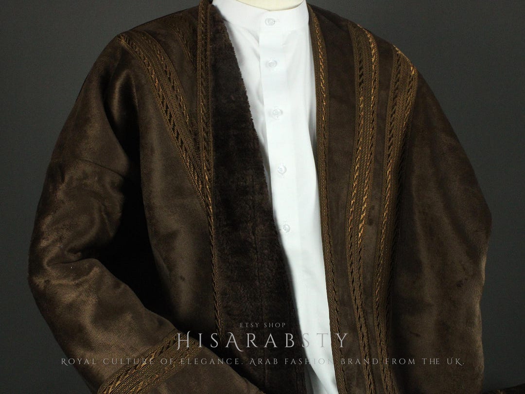 Unique Brown Colour Farwa Bisht Cozy Arabian Coat Fur Lined Warm Winter ...