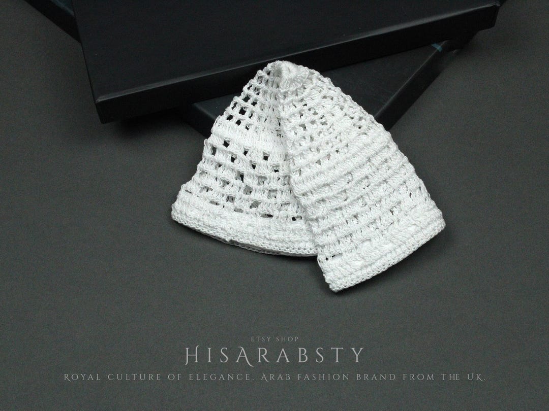 Premium White Kuwaiti Kufi Child Size With Elastic Border Handmade Hat ...