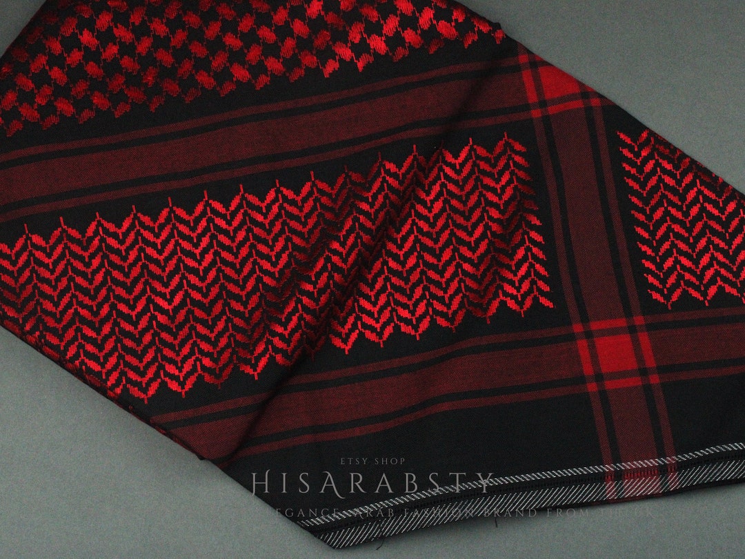 Rare Premium Shemagh Black and Red Keffiyeh Original Arabian Scarf ...