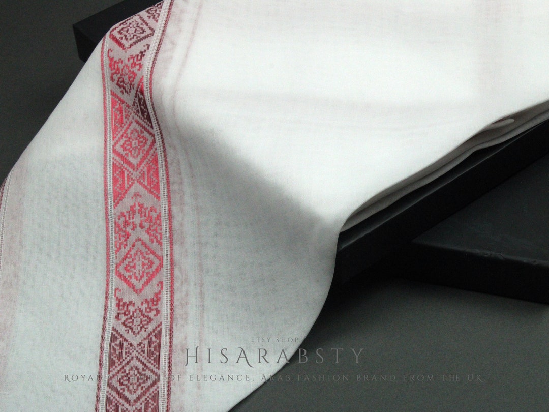 Authentic White and Red Embroidered Premium Emirati Qatari Ghutra Scarf ...