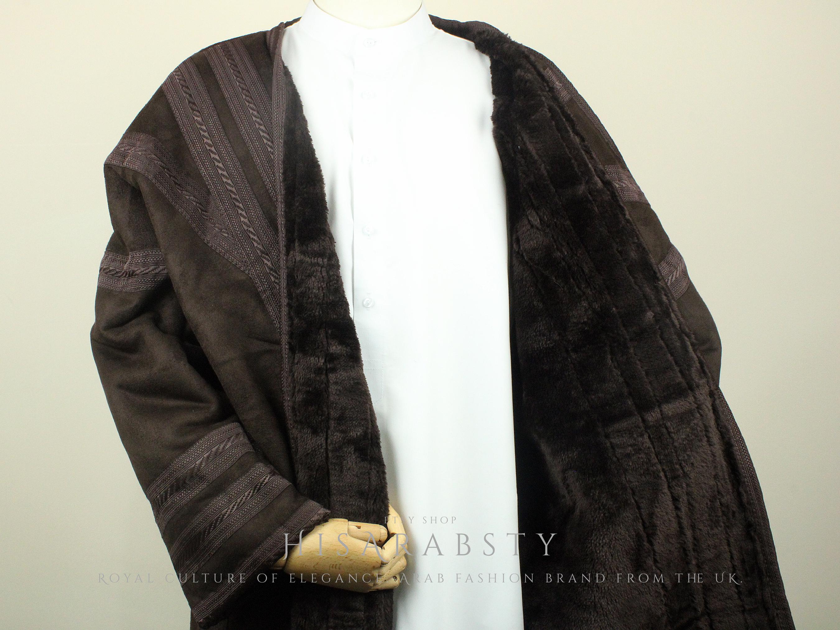 Chocolate Brown Farwa Bisht Mishla ʿabāʾa Arabian Coat Fur Lined Warm ...
