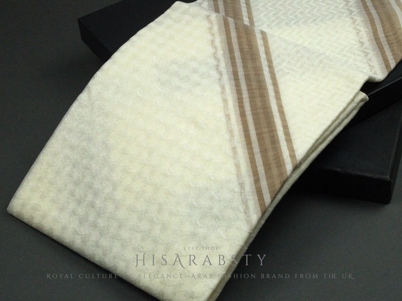 Rare Premium Cream Shemagh With Brown Line Keffiyeh Original Arab Scarf ...