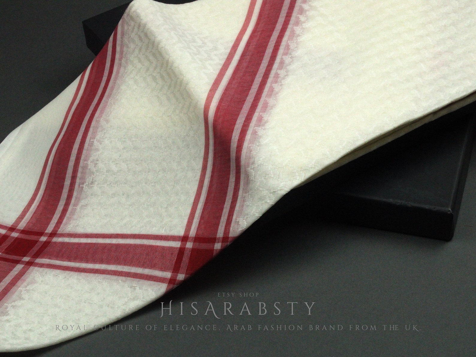 Rare Premium Cream Shemagh With Red Line Keffiyeh Original Arab Scarf ...