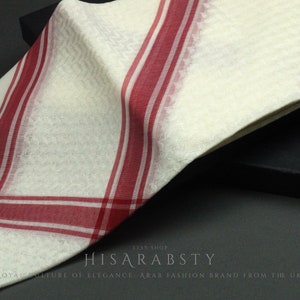 Rare Premium Cream Shemagh With Red Line Keffiyeh Original Arab Scarf ...