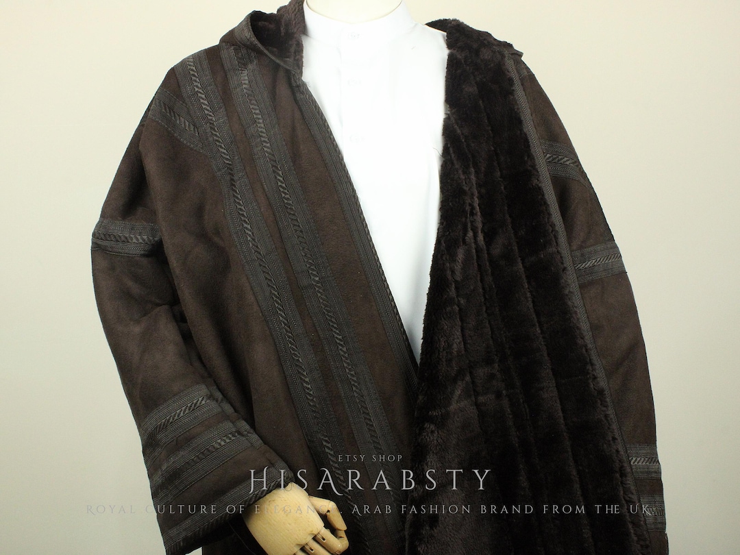 Chocolate Brown Farwa Bisht With Hoodie Mishla ʿabāʾa Arabian Coat Fur ...