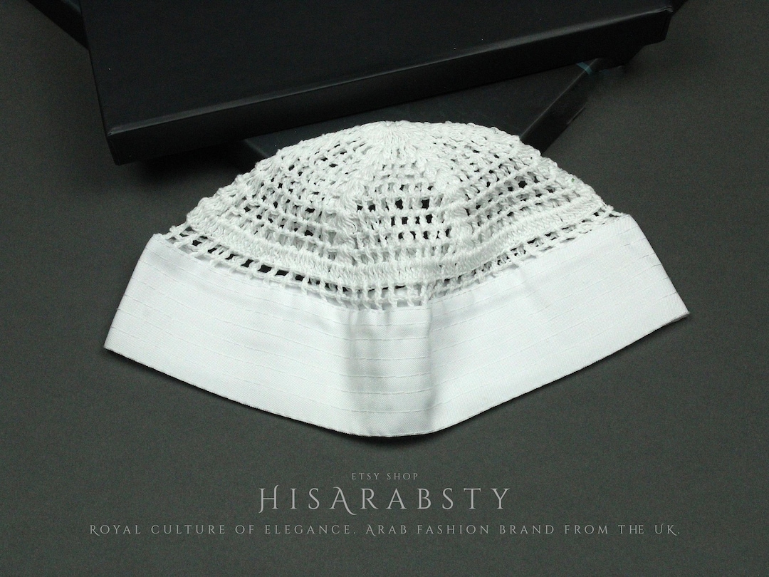 Premium White Kuwaiti Kufi With Border Handmade Hat Khaleeji Arabian ...
