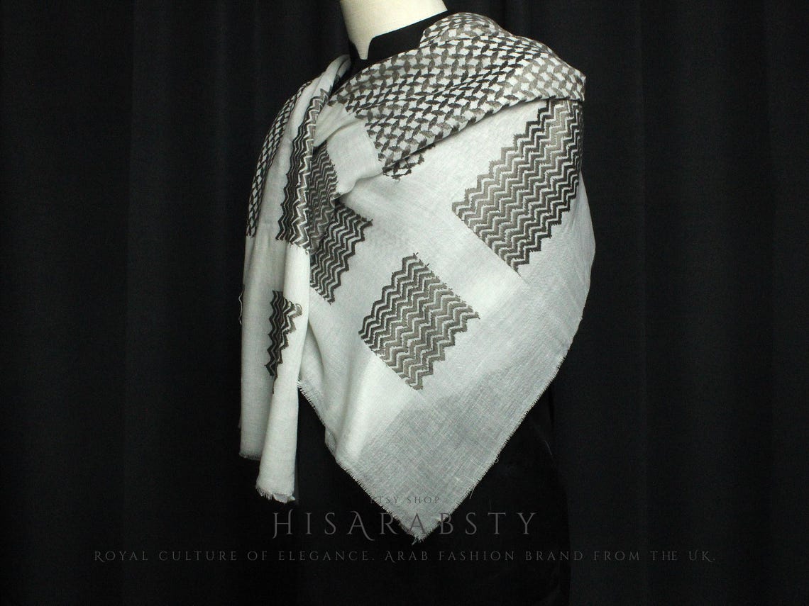 Rare Retro Style Grey and White Shemagh Keffiyeh Original Arab Scarf ...