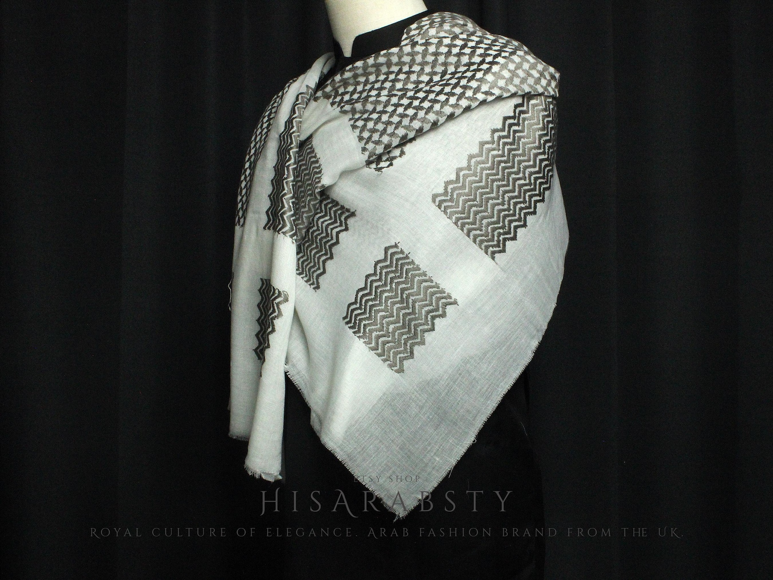 Rare Retro Style Grey and White Shemagh Keffiyeh Original Arab Scarf ...