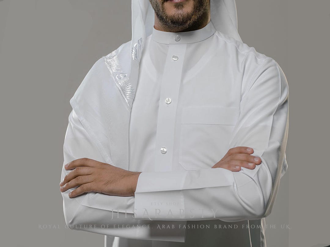 Premium Embroidered White Qatari Ghutra Authentic Scarf Rare Shemagh ...