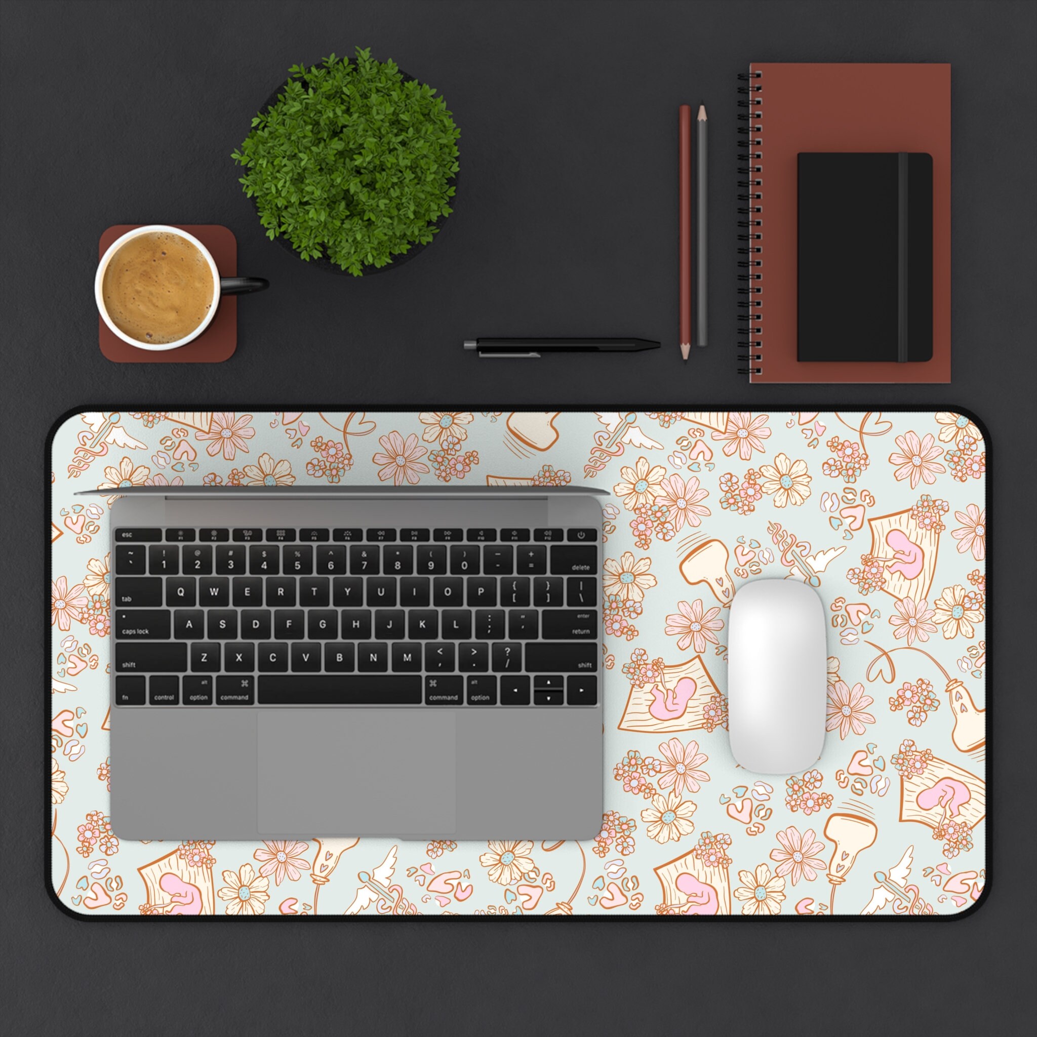 Cute Desk Mat Aesthetic Office Decor Pink Pastel Medical Nurse Print ...
