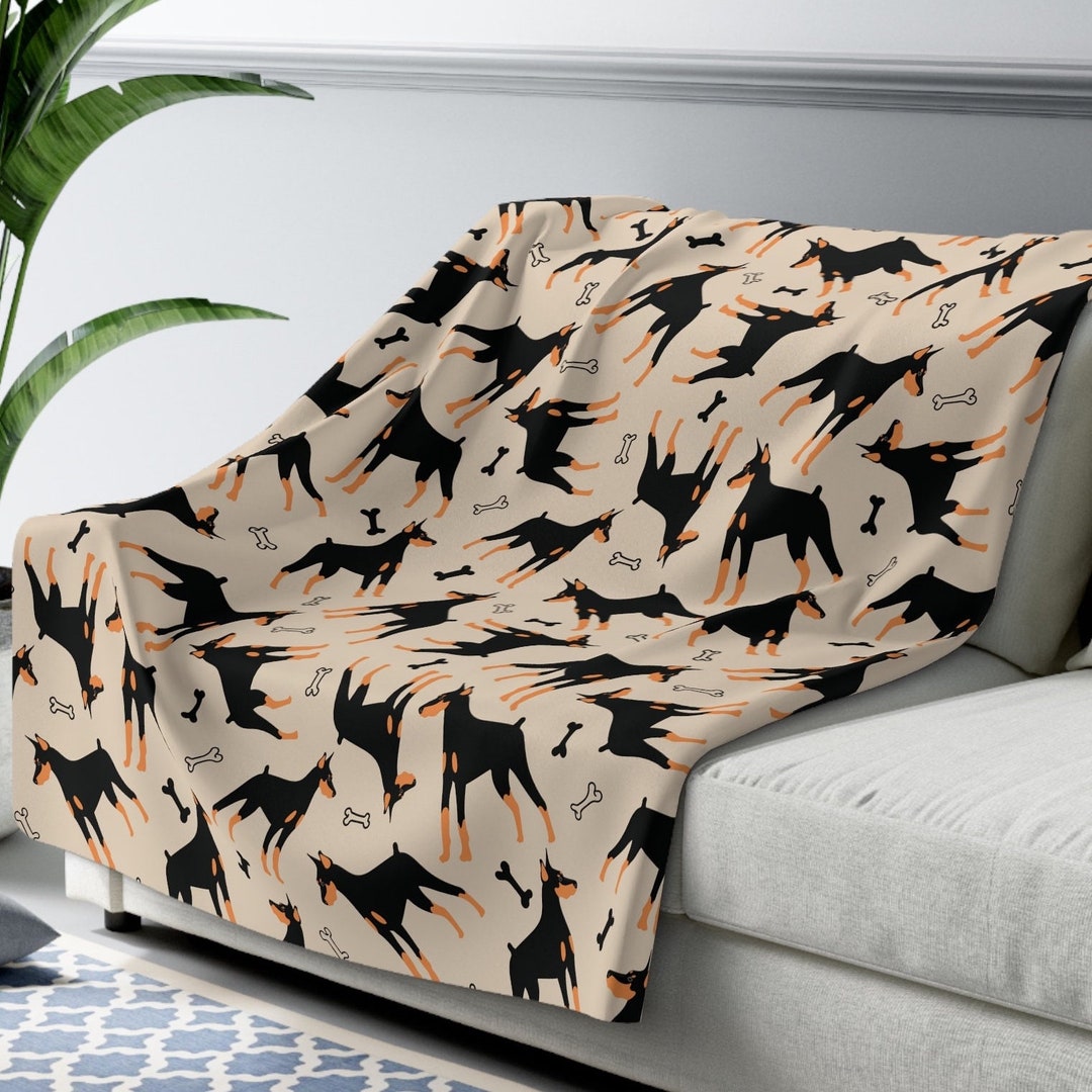 Doberman Pinscher Neutral Print Sherpa Fleece Blanket Euro Puppy Dog ...