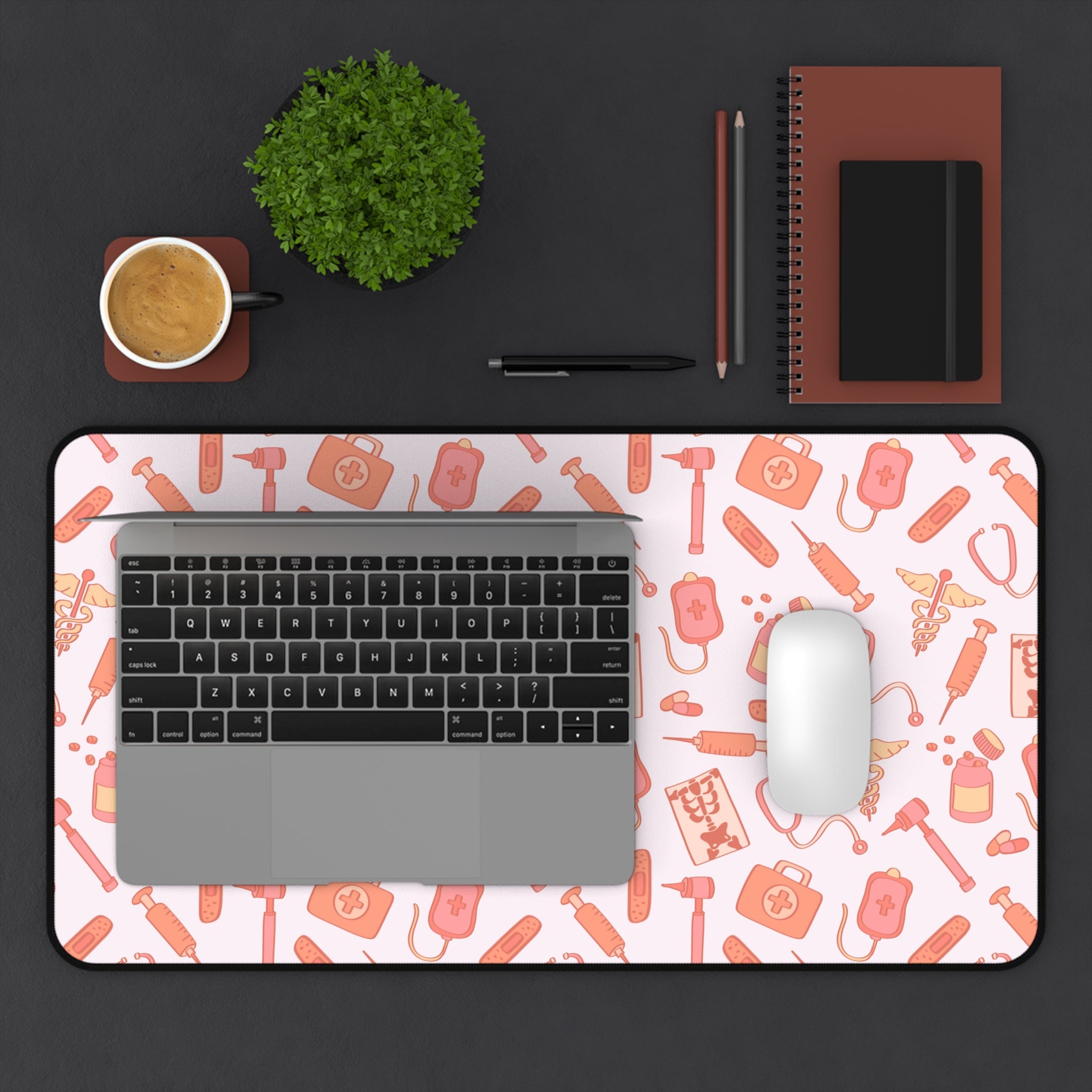 Cute Desk Mat Aesthetic Office Decor Pink Pastel Medical Nurse Print ...