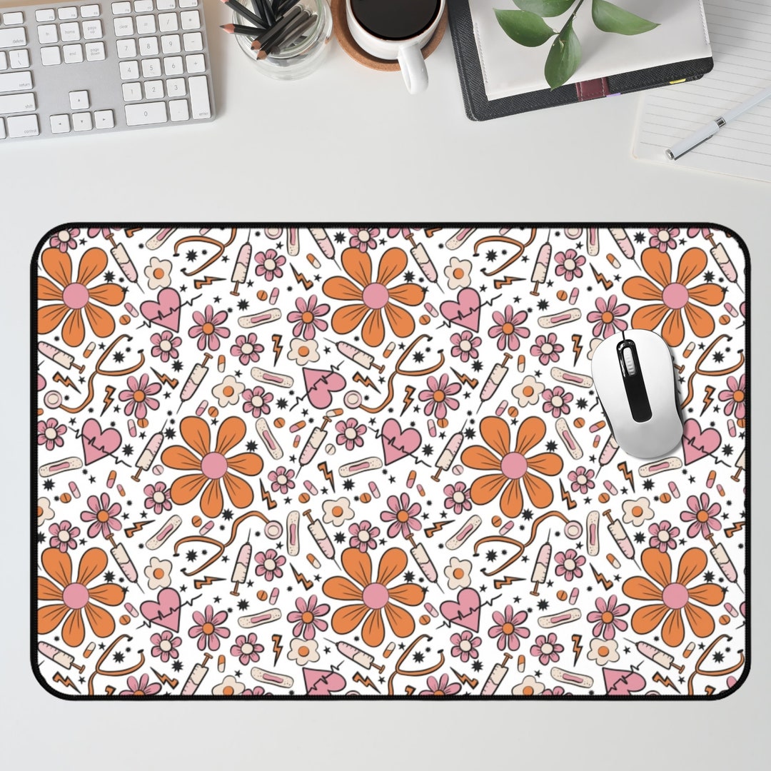 Cute Desk Mat Aesthetic Office Decor Pink Pastel Medical Nurse Print ...