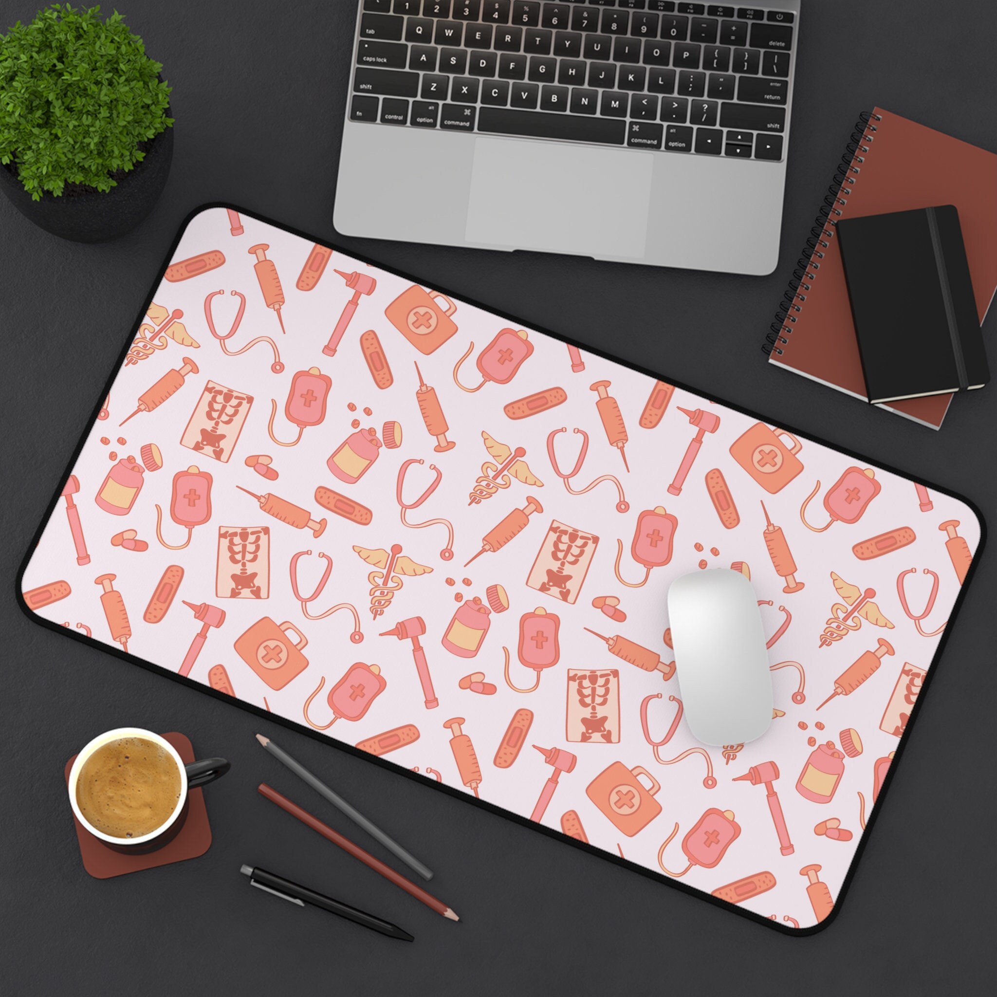 Cute Desk Mat Aesthetic Office Decor Pink Pastel Medical Nurse Print ...