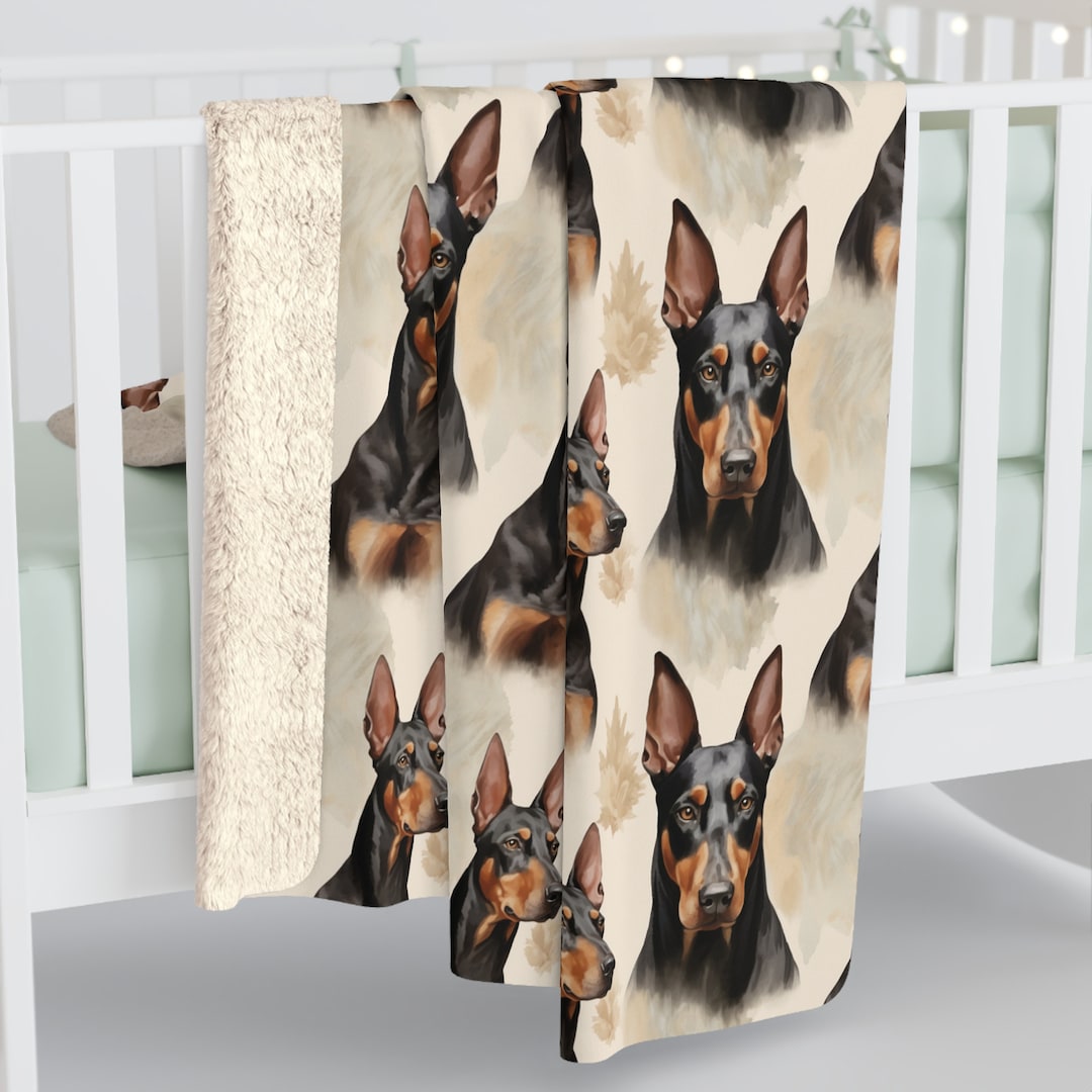 Doberman Pinscher Neutral Print Sherpa Fleece Blanket, Puppy Dog Mom ...