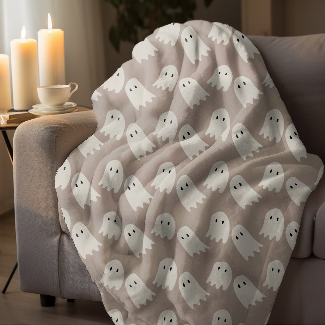 Halloween Blanket Sherpa Fleece Ghost Throw Blanket Couch Midcentury ...