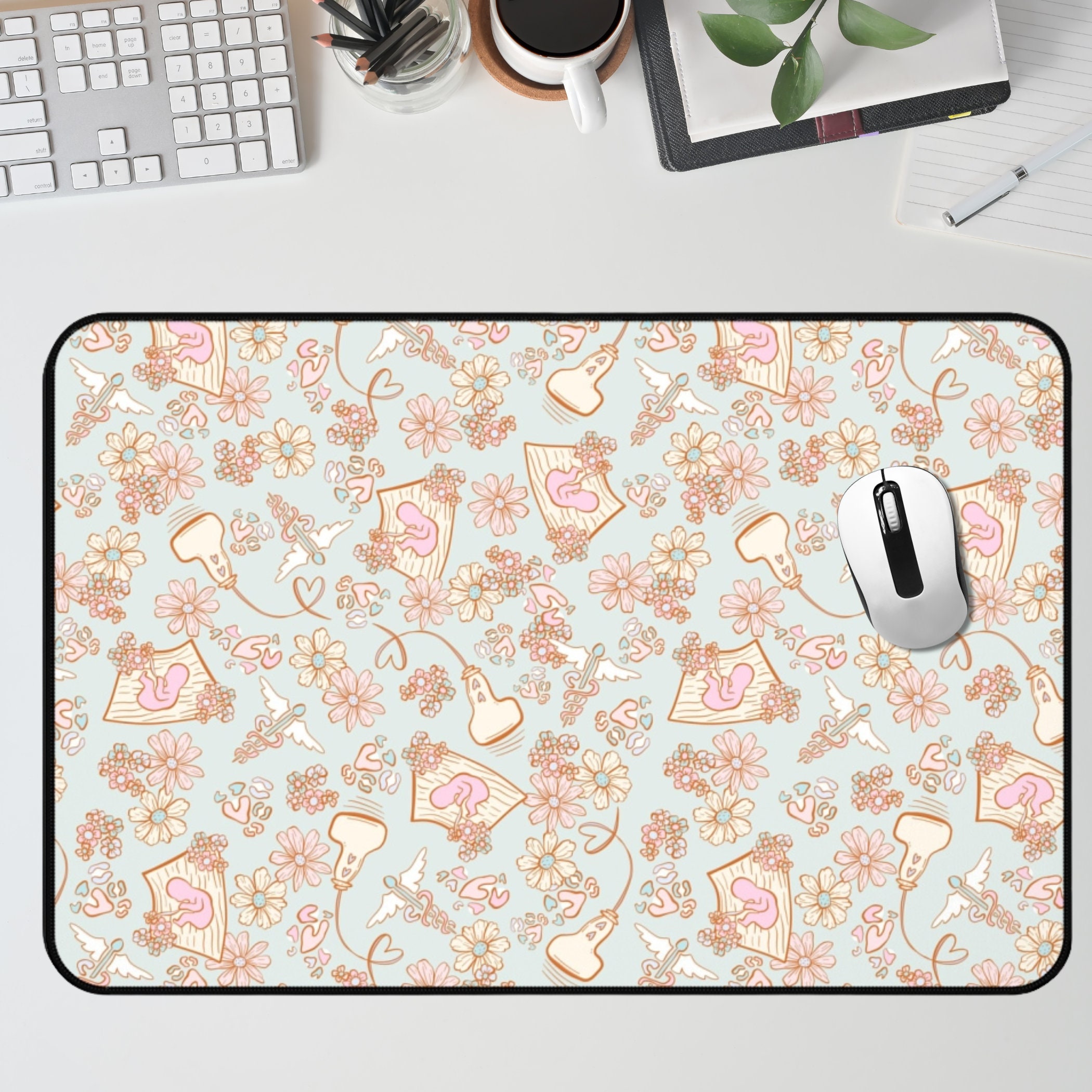 Cute Desk Mat Aesthetic Office Decor Pink Pastel Medical Nurse Print ...