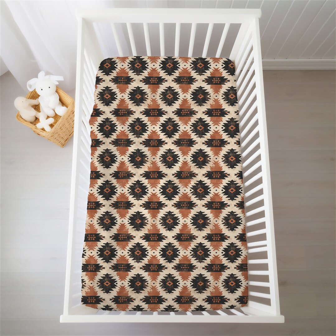 Western Aztec Neutral Boho Crib Sheets Cowboy Cowgirl Country Block ...