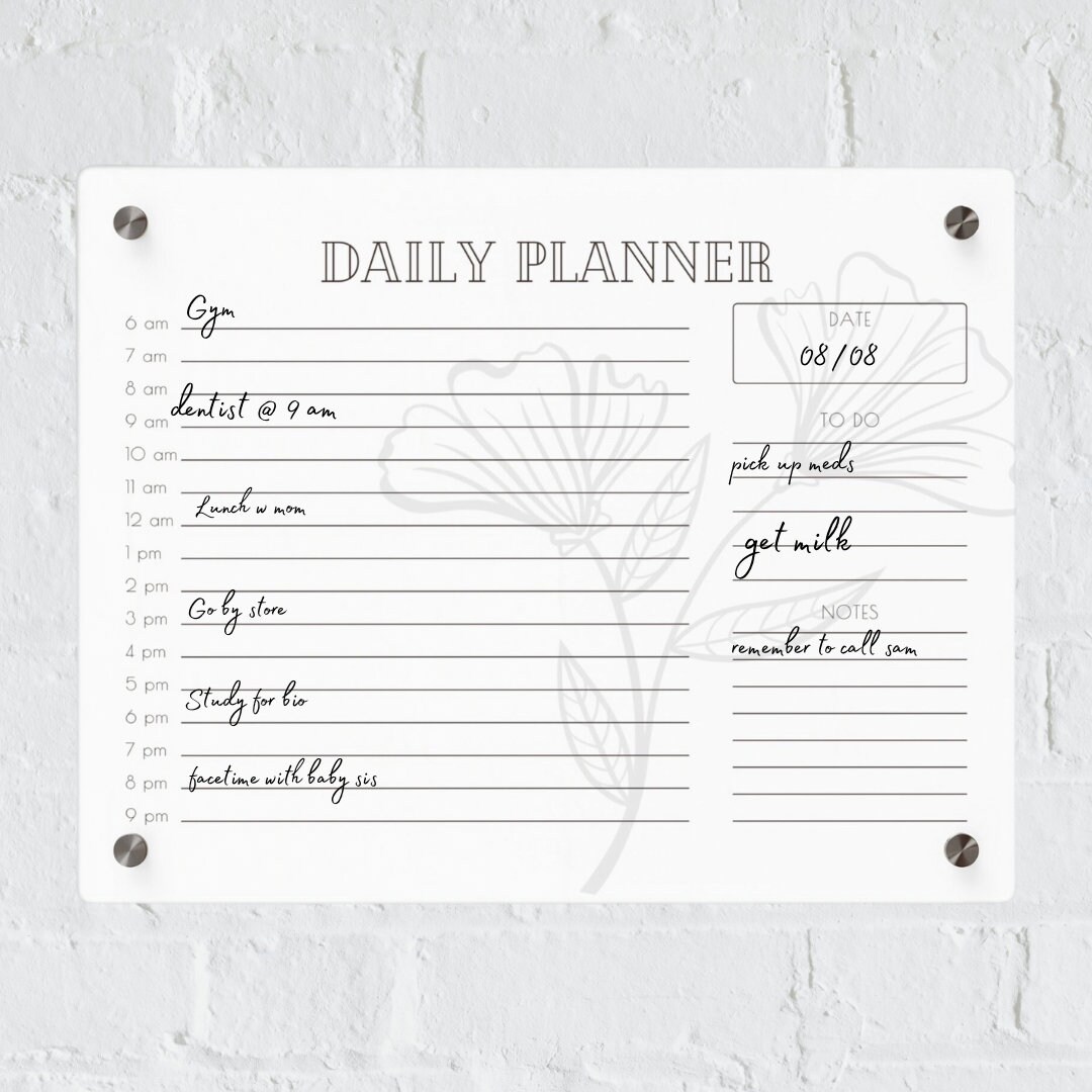 Acrylic Wall Calendar Physical Daily Planner for ADHD, Dry Erase to Do ...