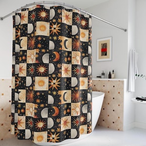 Whimsigoth Shower Curtain 90s Celestial Sun Moon Bathroom Decor ...