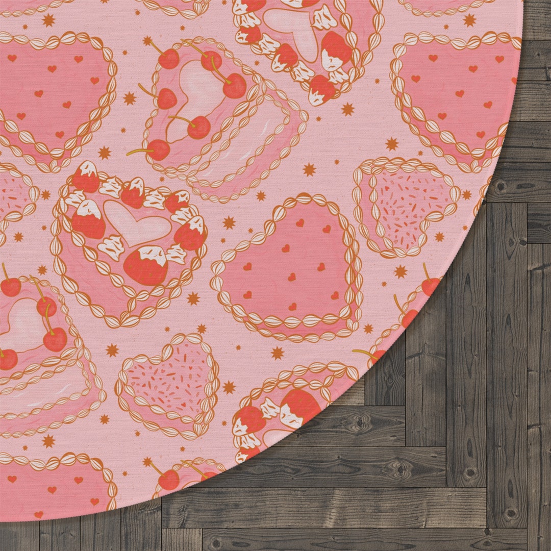 Retro Valentine Cakes Coquette Thin Circle Round Rug Cute Girly Red ...