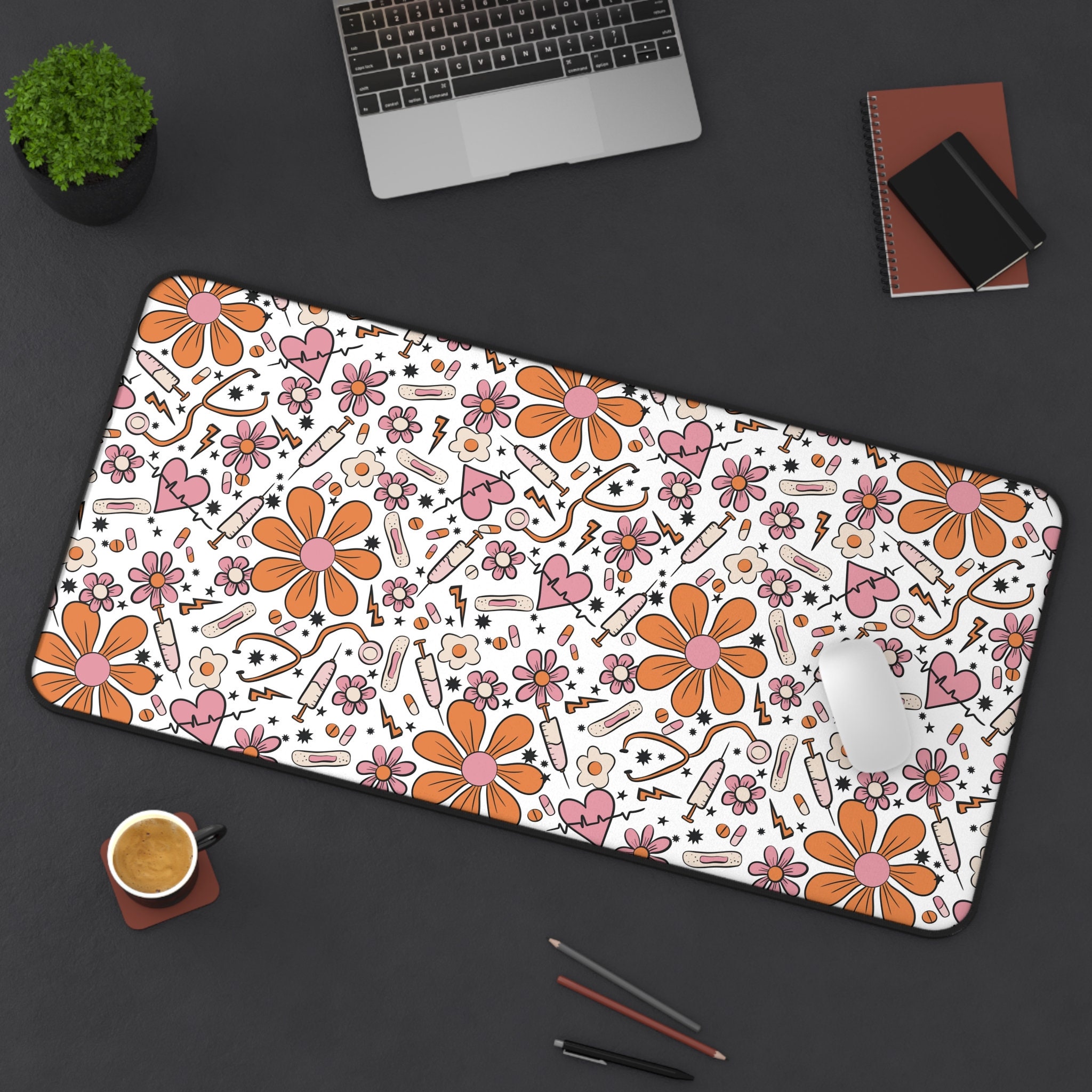 Cute Desk Mat Aesthetic Office Decor Pink Pastel Medical Nurse Print ...
