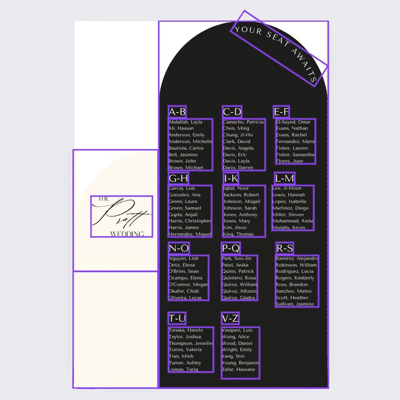 Wedding Seating Chart Template | Seat Assignment Sign for Vinyl ...