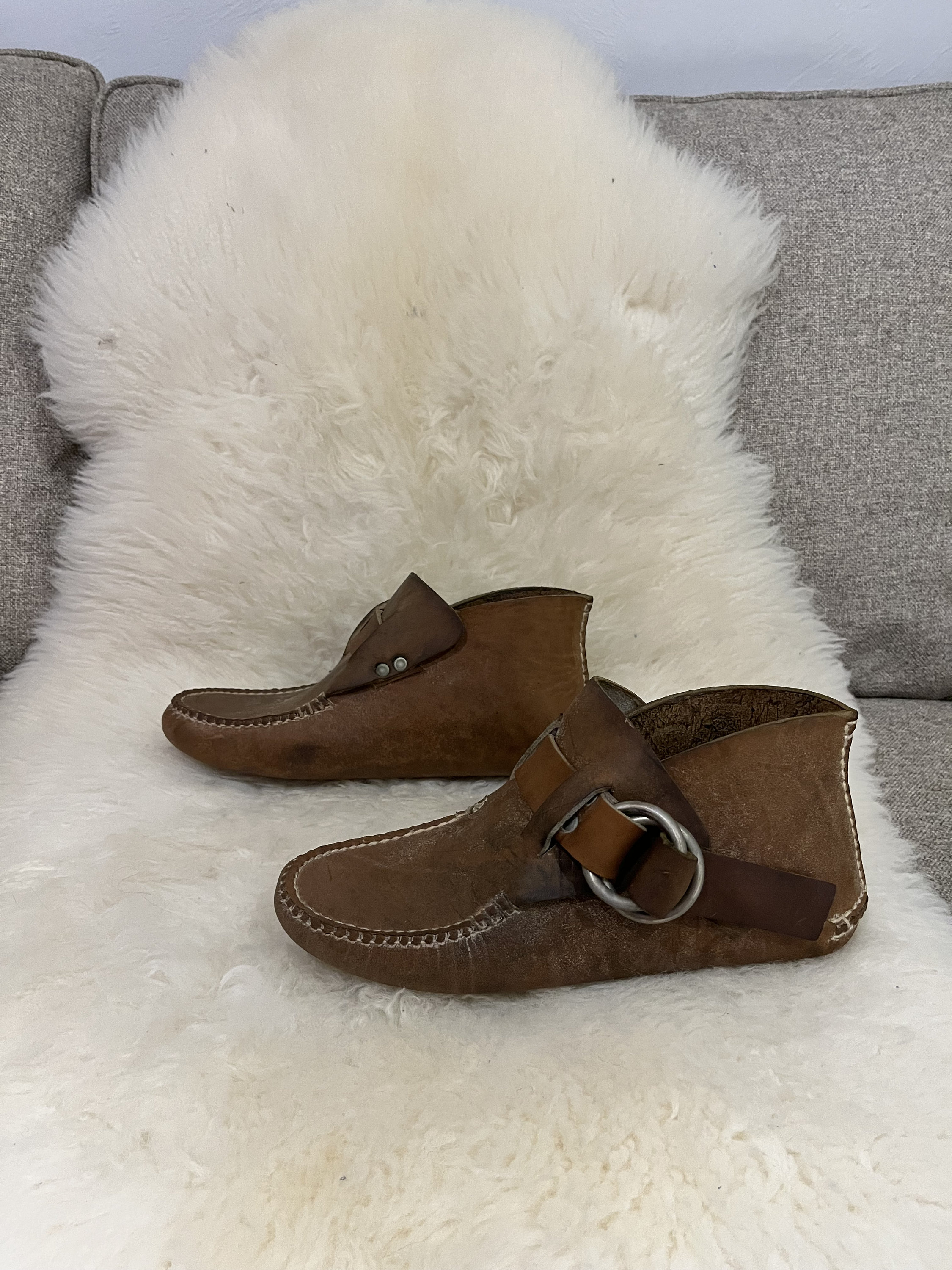 Brown Hand-made in USA Cacciola ring Mid-top Leather Moccasins - Etsy