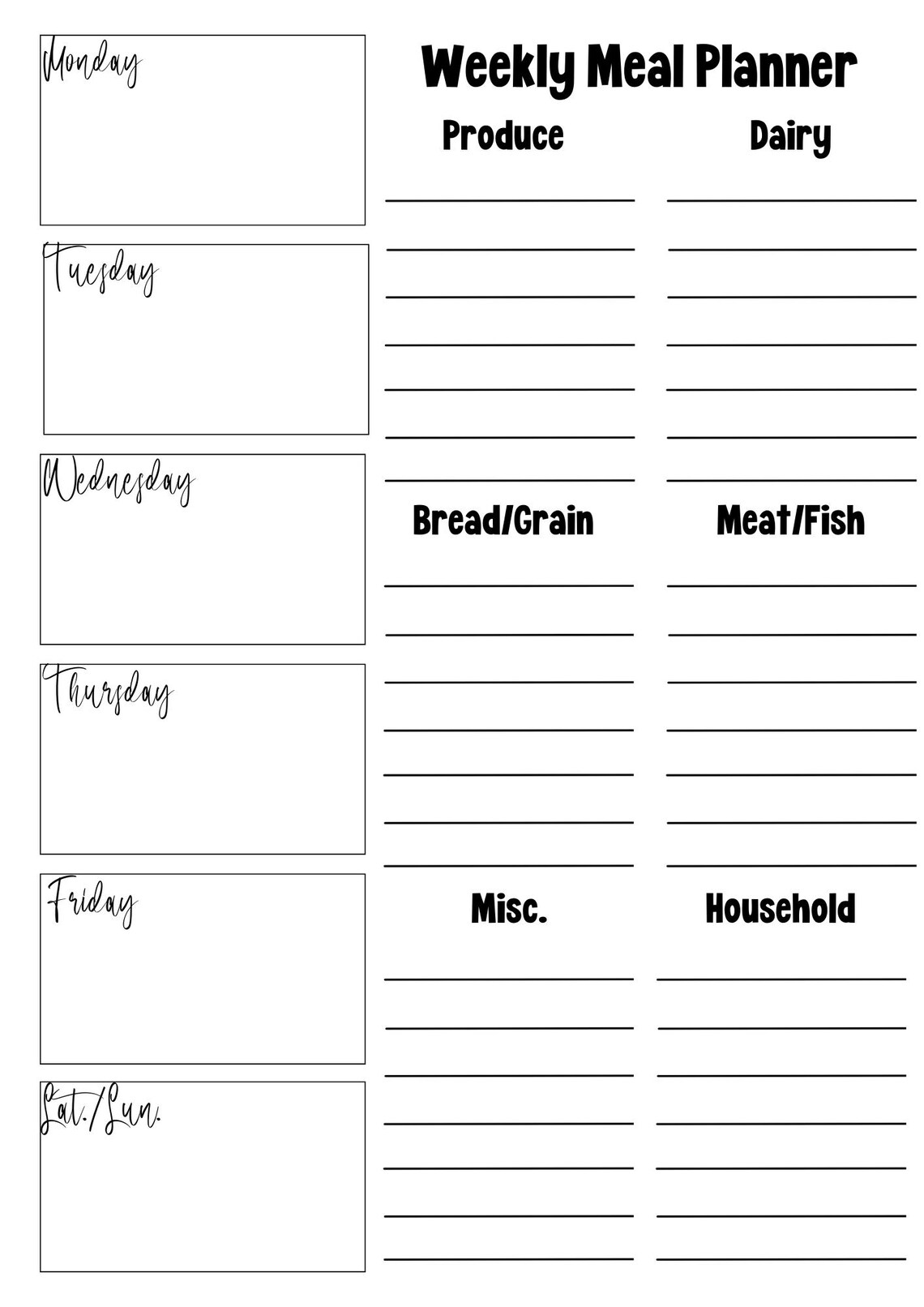 Grocery Shopping List | Weekly Meal Planner - Etsy
