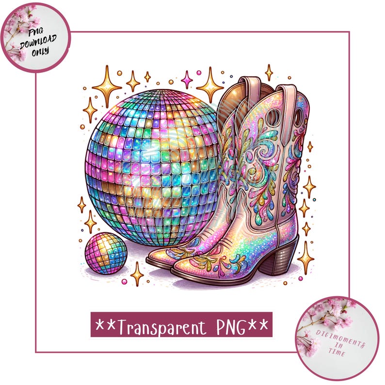 Disco Ball & Cowboy Boots Clipart - Perfect for a Pink Western Night ...